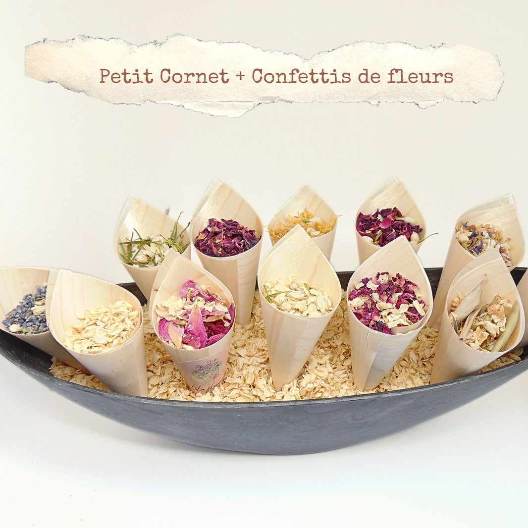 Cornet avec confettis fleurs séchées Mariage - PETALES BOHEME